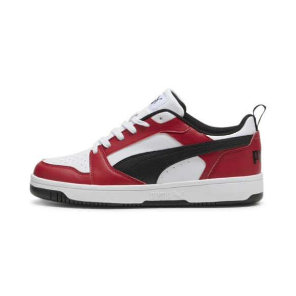 PUMA Rebound V6 Low Sneakers in White/Black/Club Red