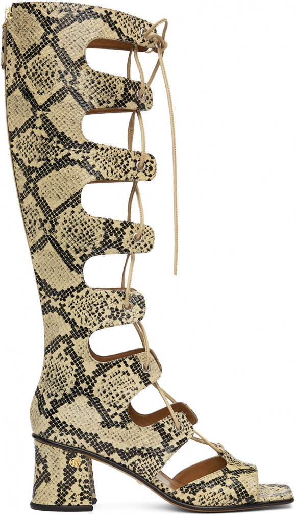Gucci Beige Python Gladiator Heeled Tall Sandals