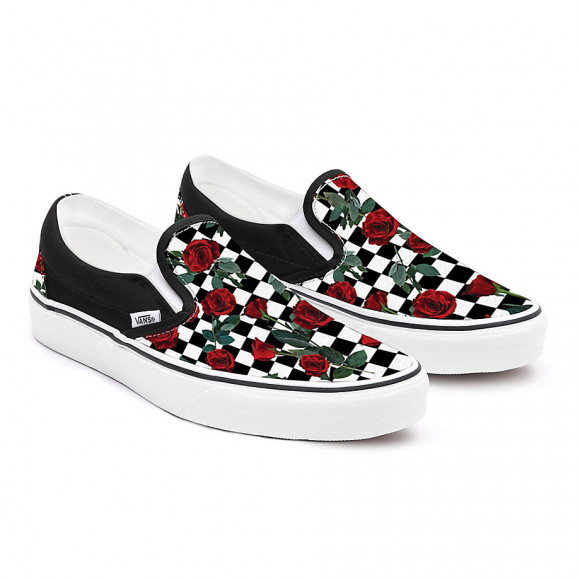 VANS Customs Checkerboard Roses Slip-on (checkerboard) Men,women White